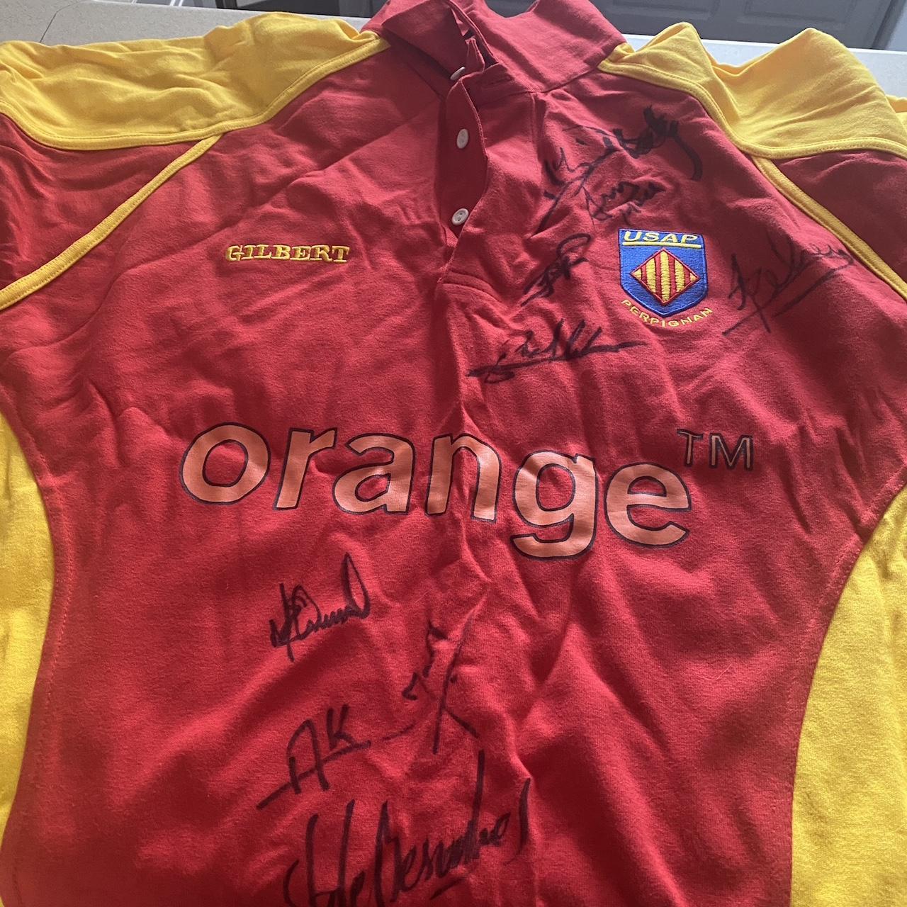 Signed Perpignan Rugby Union jersey. Size Large.... - Depop