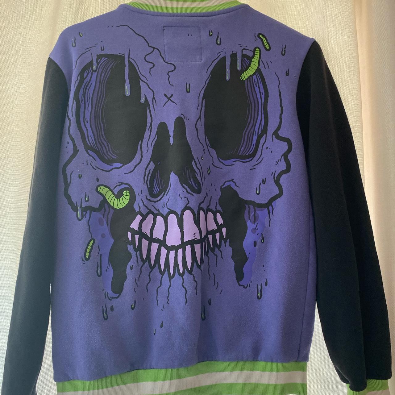 drop dead purple and green varsity jacket size... - Depop