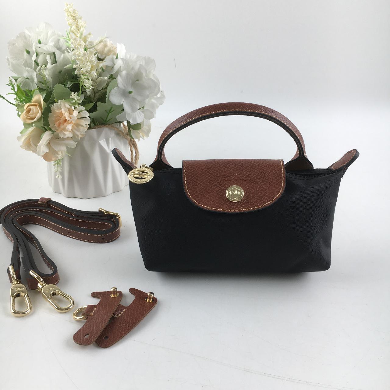 Longchamp Mini Crossbody Bag Black with Leather... | Depop