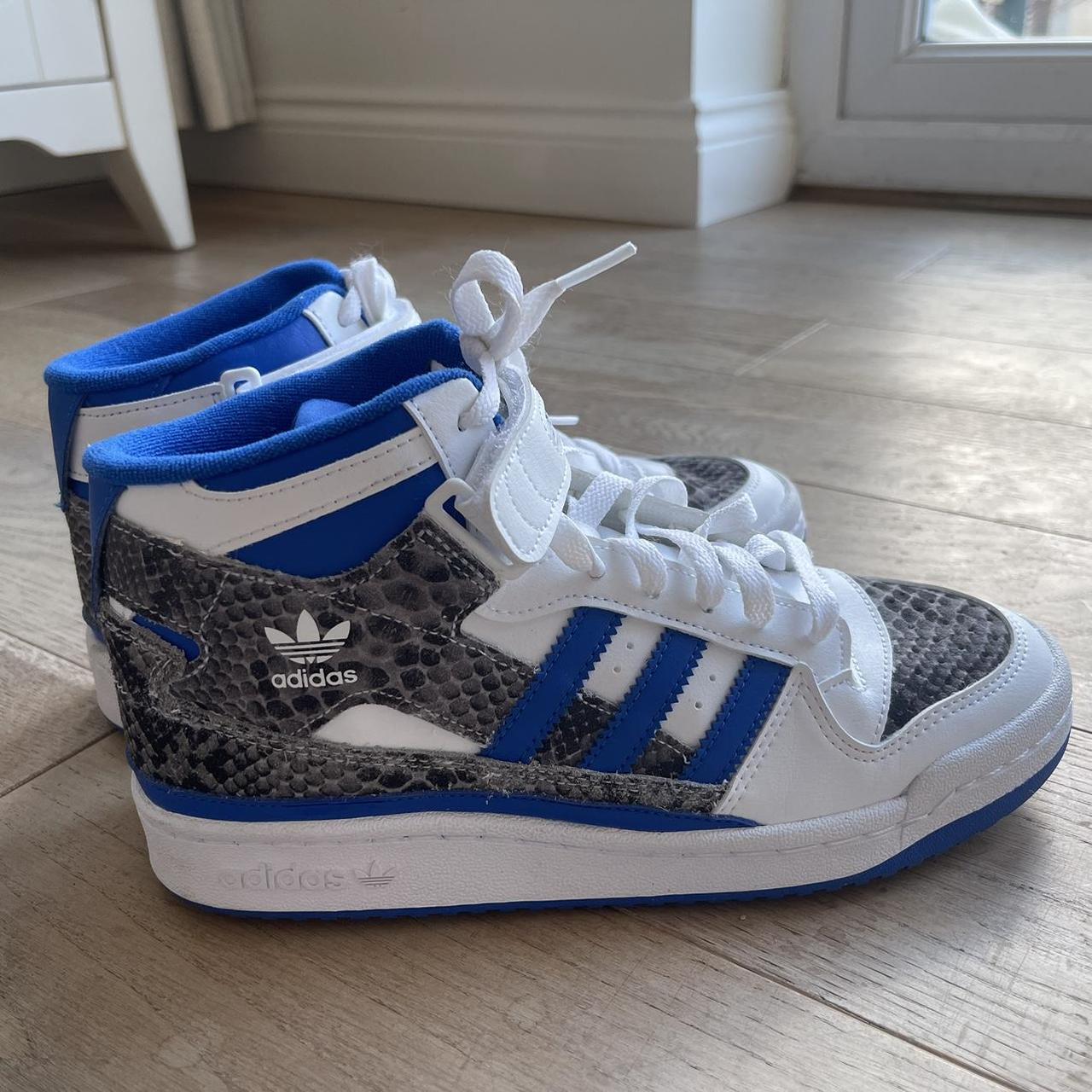 Blue snake skin adidas forum high tops. Size 5.5 UK.... - Depop