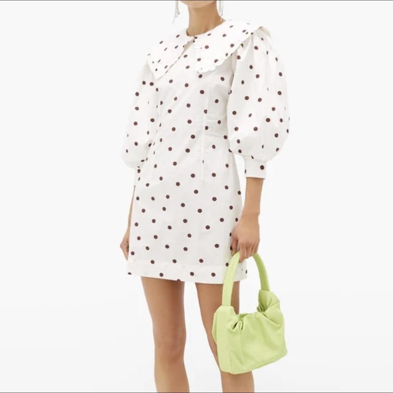 Ganni Polka Dot Cotton Poplin Mini Dress White With Depop