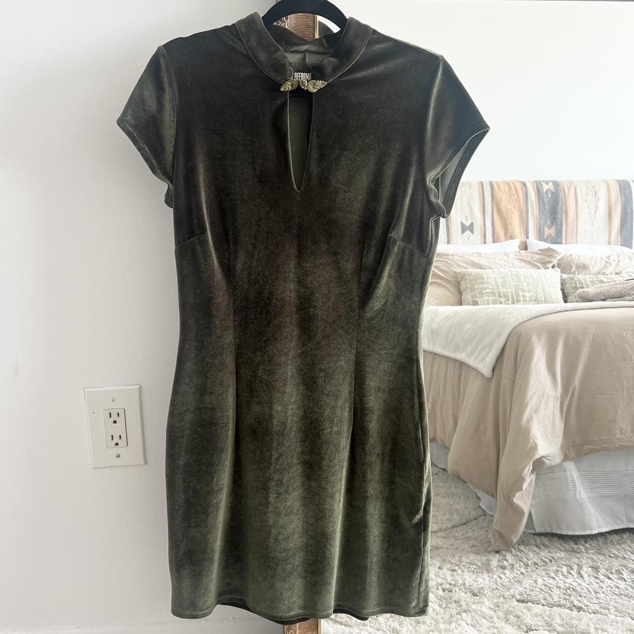 Reformation Sonja green velvet mandarin collar... - Depop