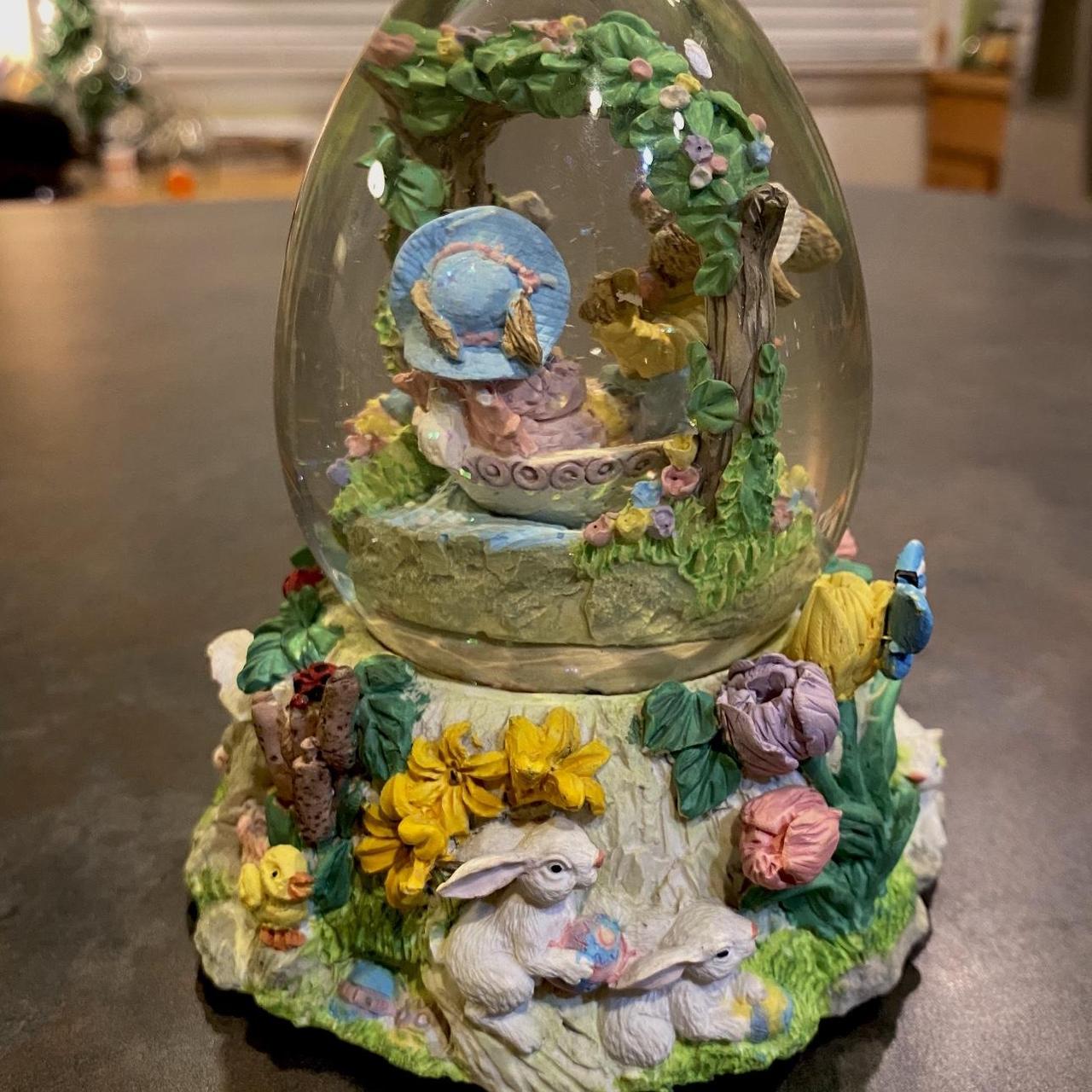 Hand painted easter bunny snow globe music box | Depop