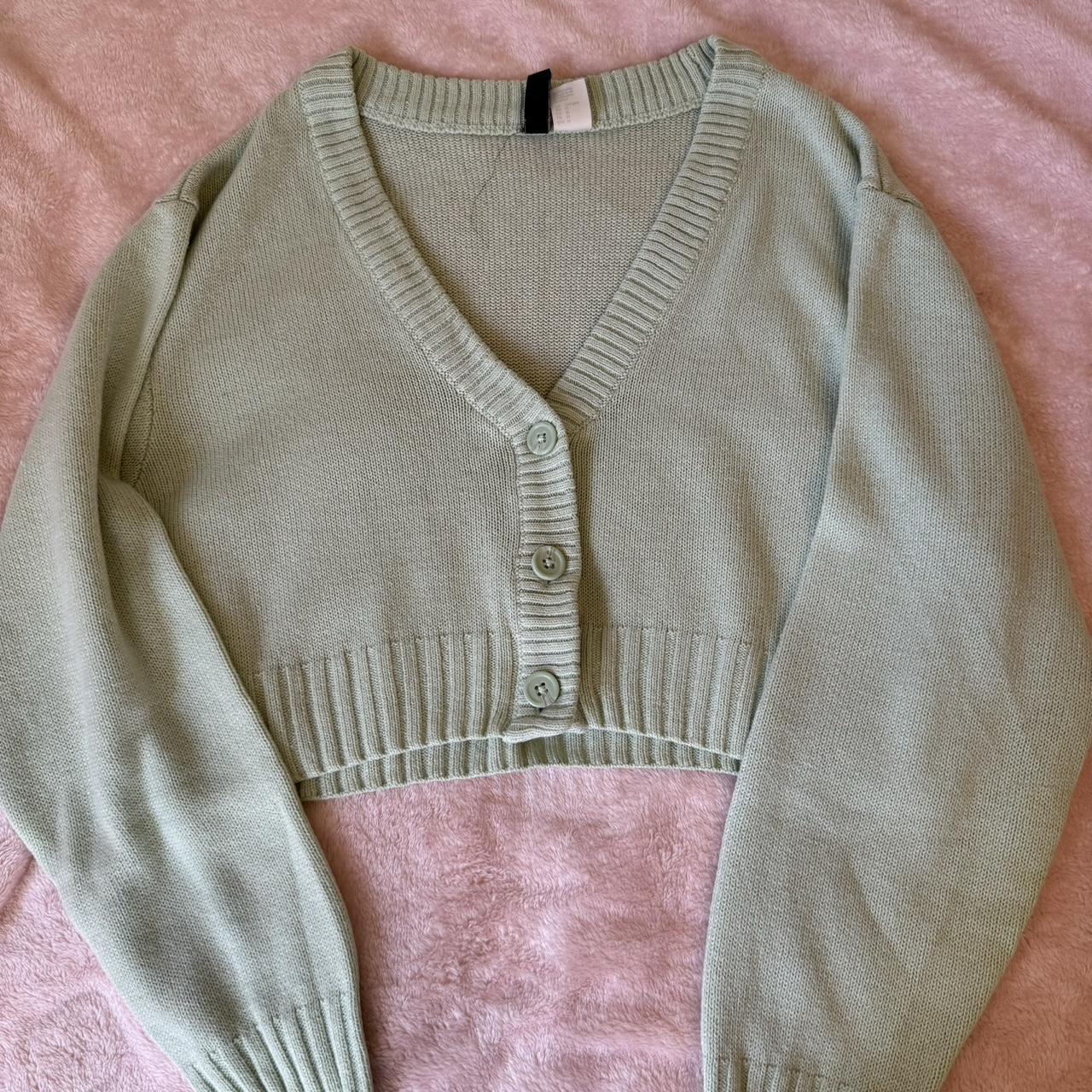 Sage green cropped cardigan brand is h&m, size... - Depop
