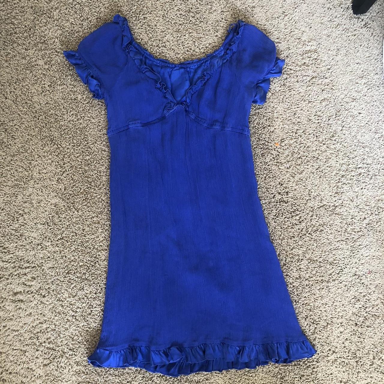 blue ruffle mini dress no tags, appears vintage... - Depop