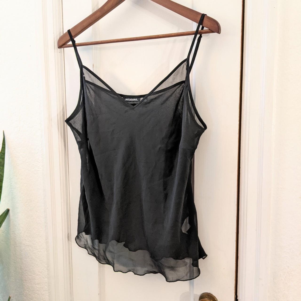 Notations Black Sheer Vneck Camisole Blouse Tank Top... - Depop