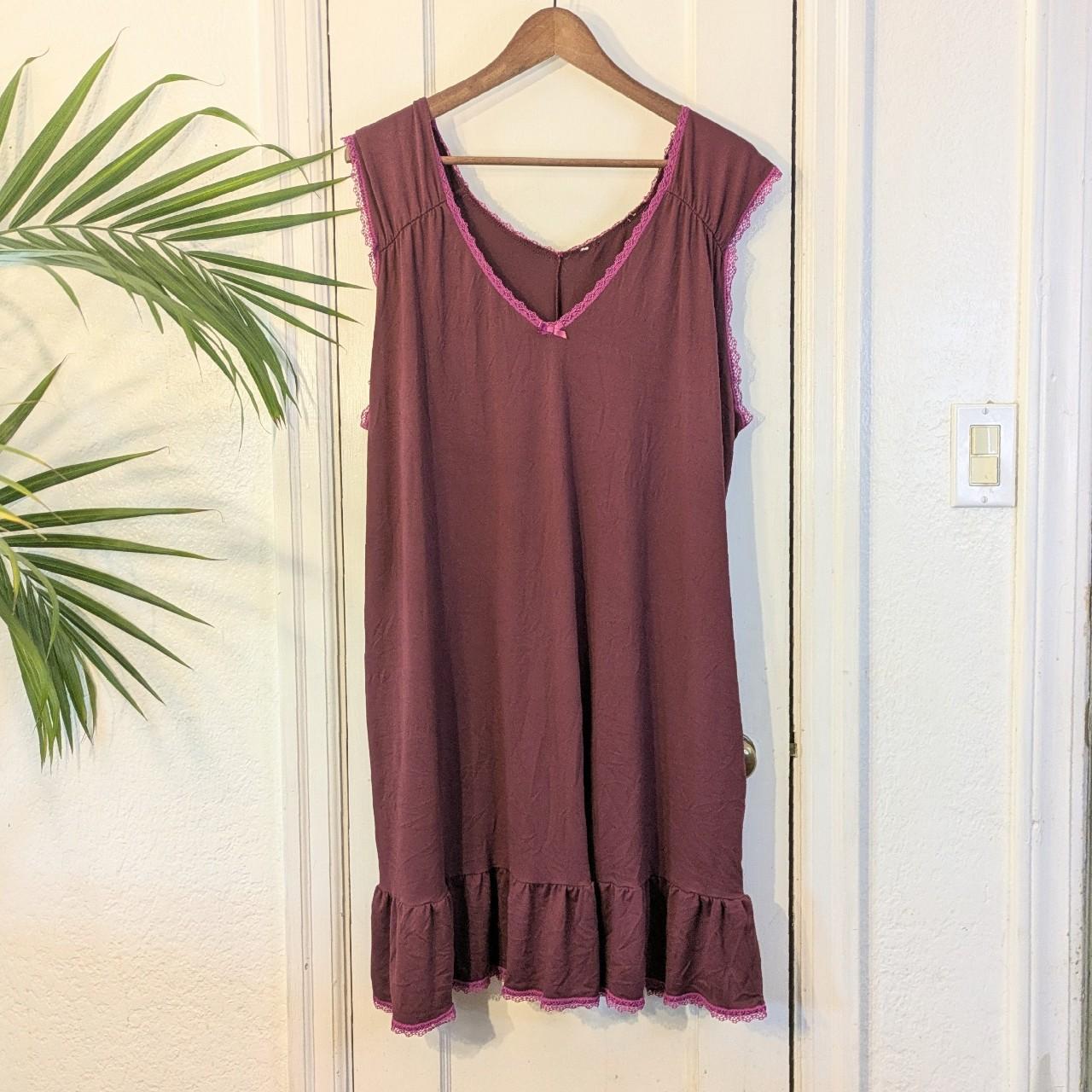 Burgundy and pink tiered mini sleep nighty nightgown... | Depop
