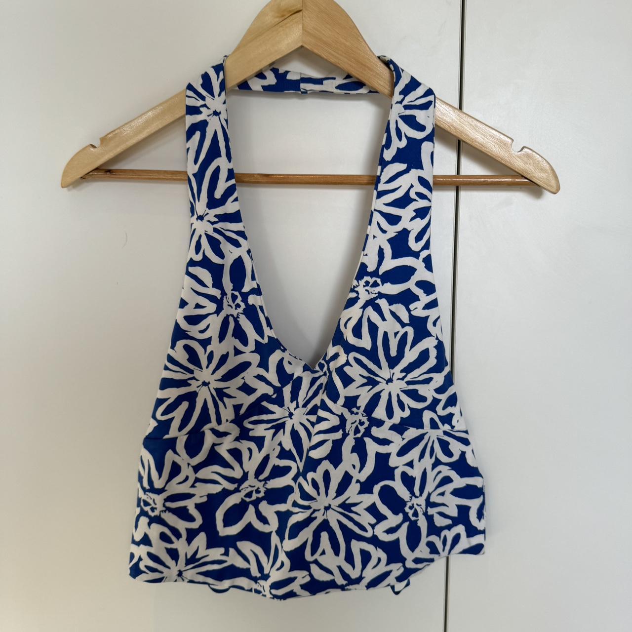 supre blue and white halter top - size m instant... - Depop