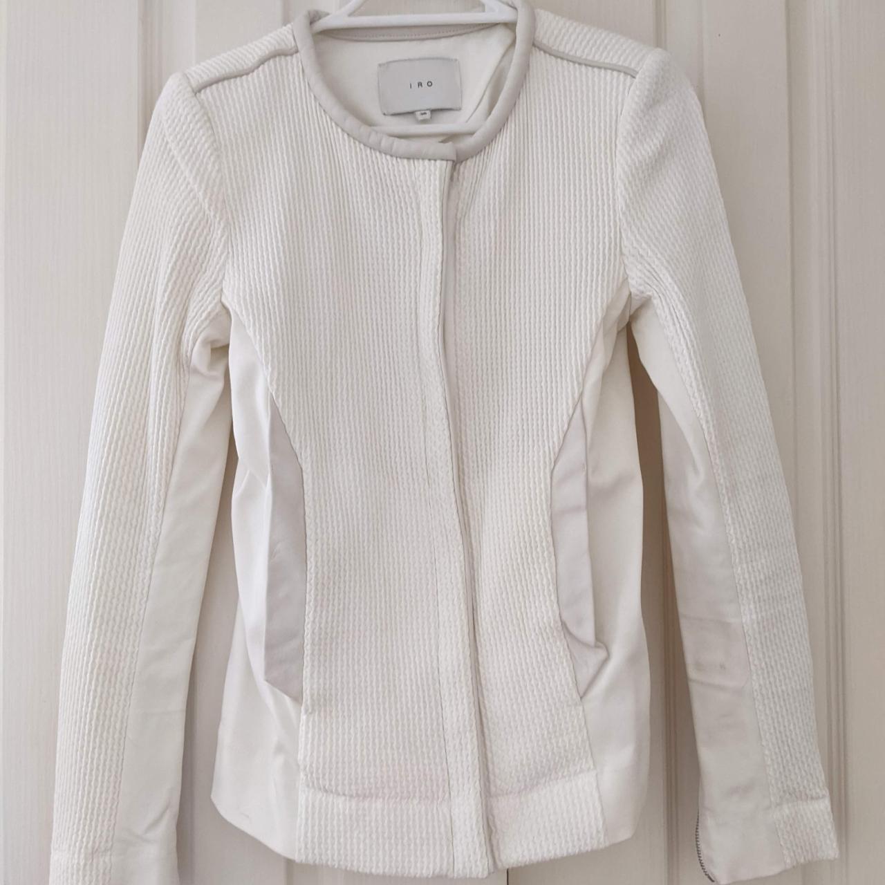 IRO White Brock Textured Jacket trimmed in lambskin... - Depop