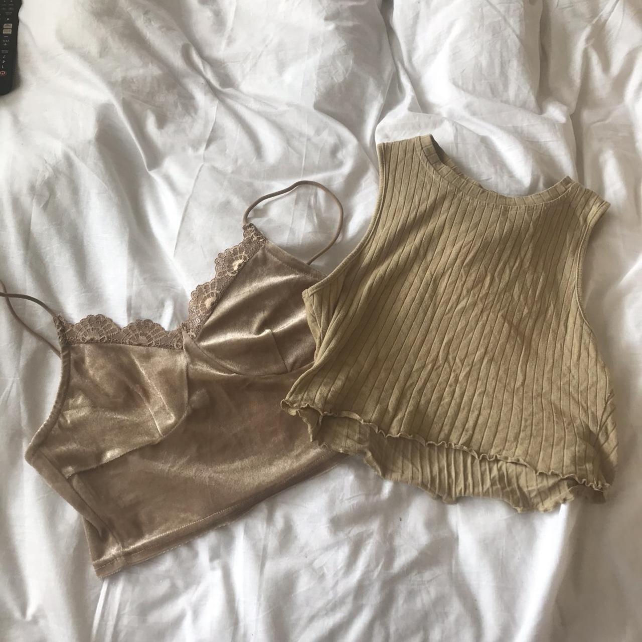 two shein crop tops One is rose gold cami top... - Depop