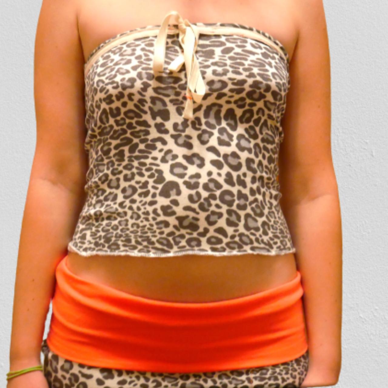 leopard print drawstring tube top handmade size... - Depop