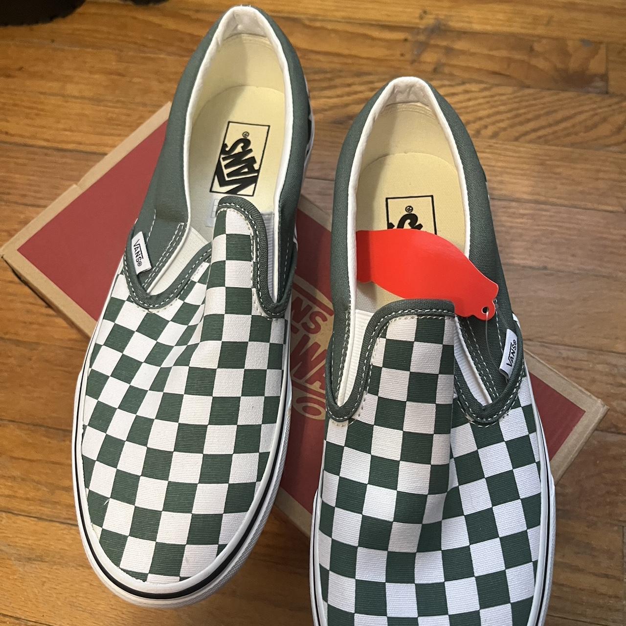 Vans green checkered slip ons. Brand new in box with... - Depop