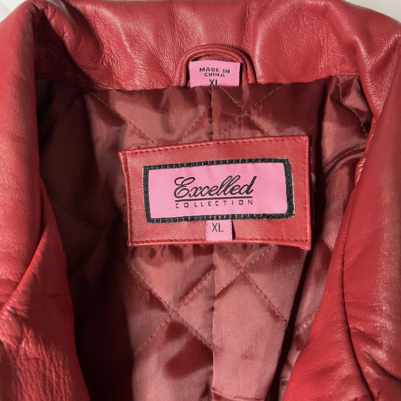 excelled collection red leather jacket zip up... - Depop