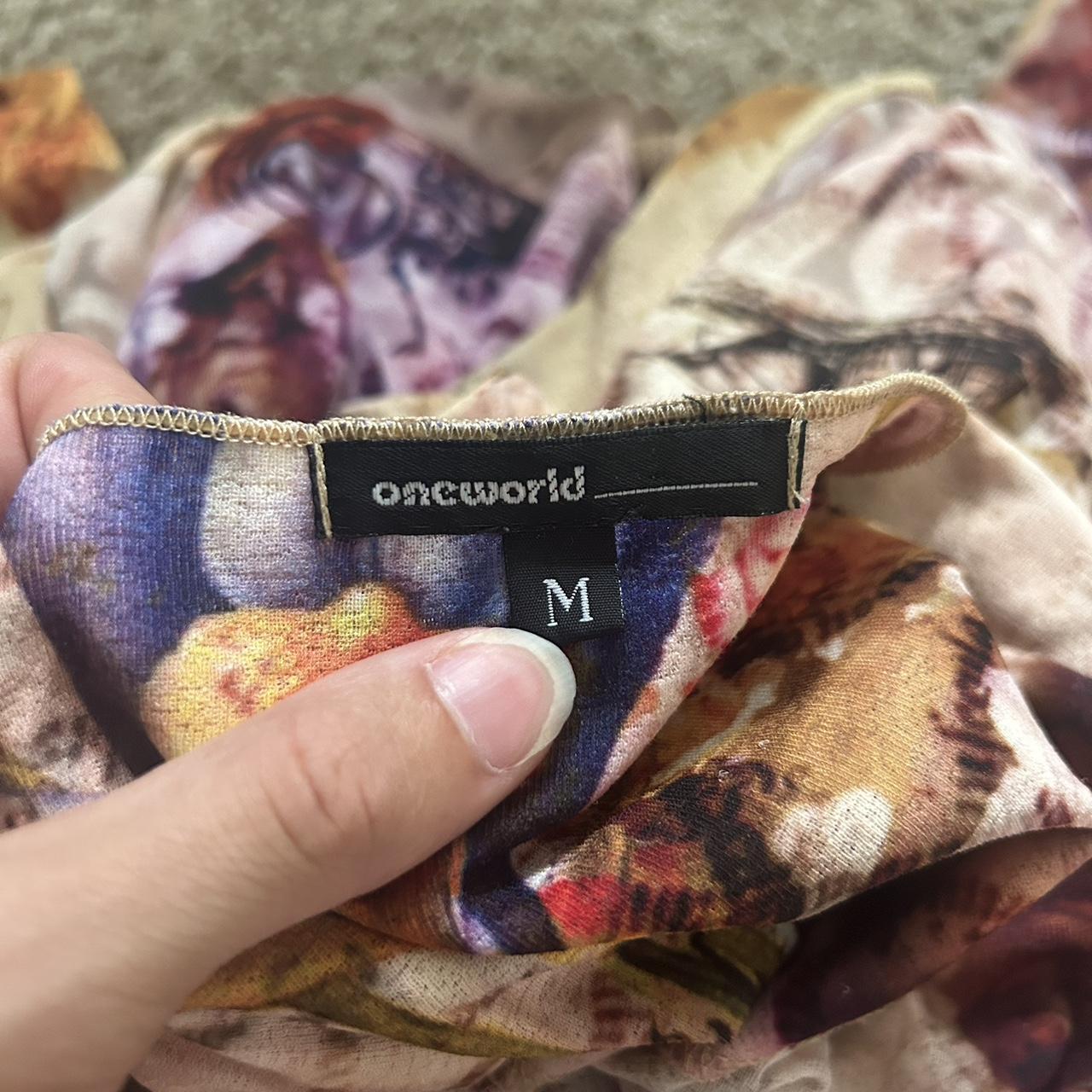 vintage new world mesh graphic long sleeve double... - Depop