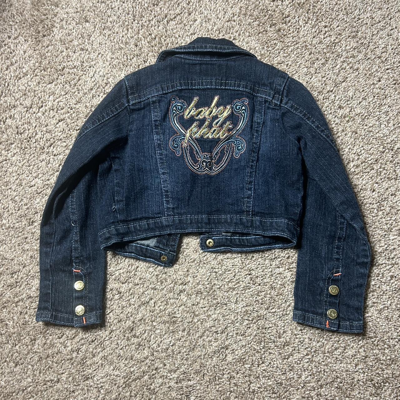 girls 5/6 baby phat embroidered denim jacket snap... - Depop