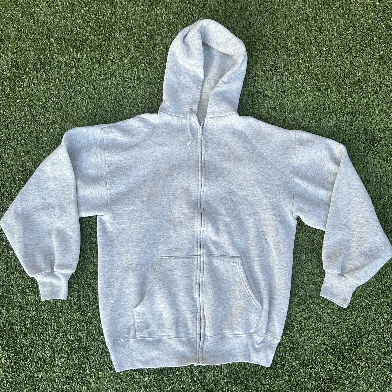 Vintage 1980s Jerzees Light Grey Blank Zip Up... - Depop