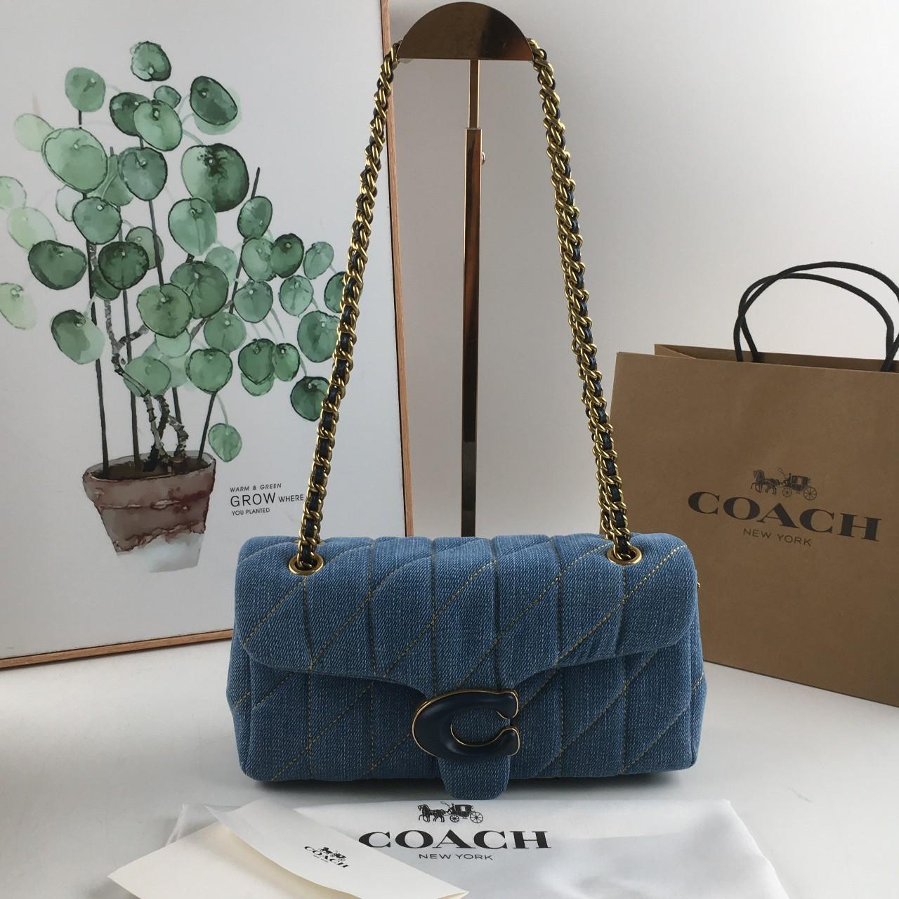 Unworn Coach Tabby denim chain shoulder bag... | Depop