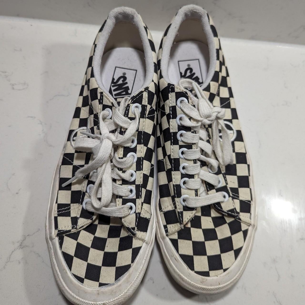 Black and white checkerboard vans, lace up vans in... - Depop