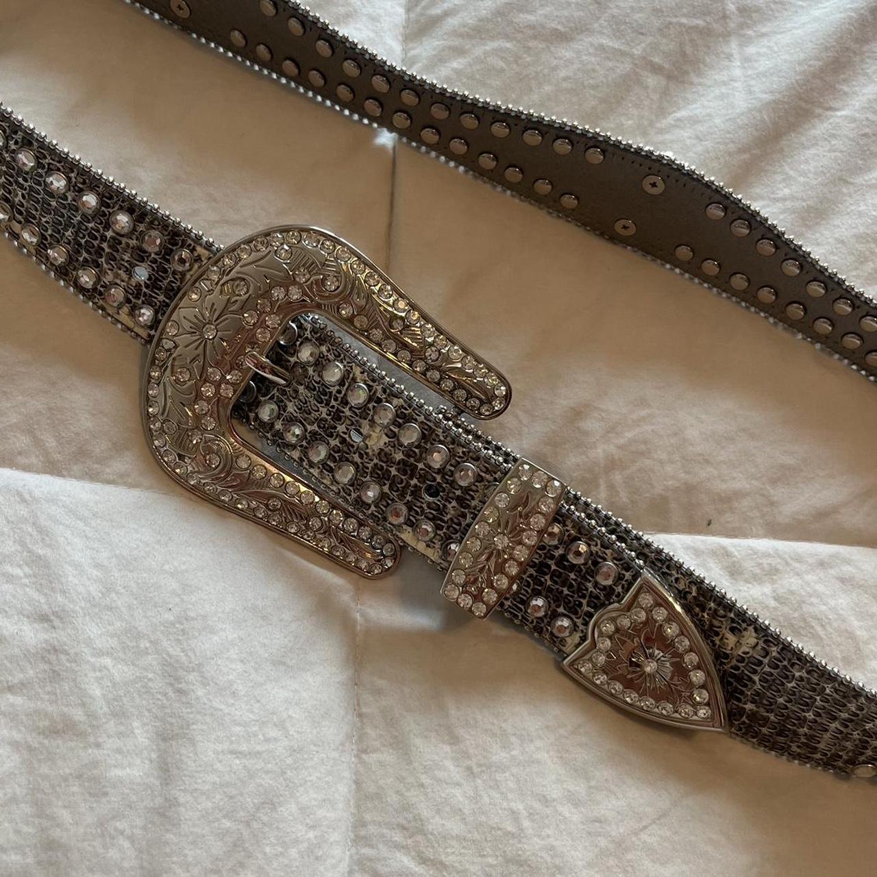 bedazzled thick silver belt pretty rhinestones and... - Depop