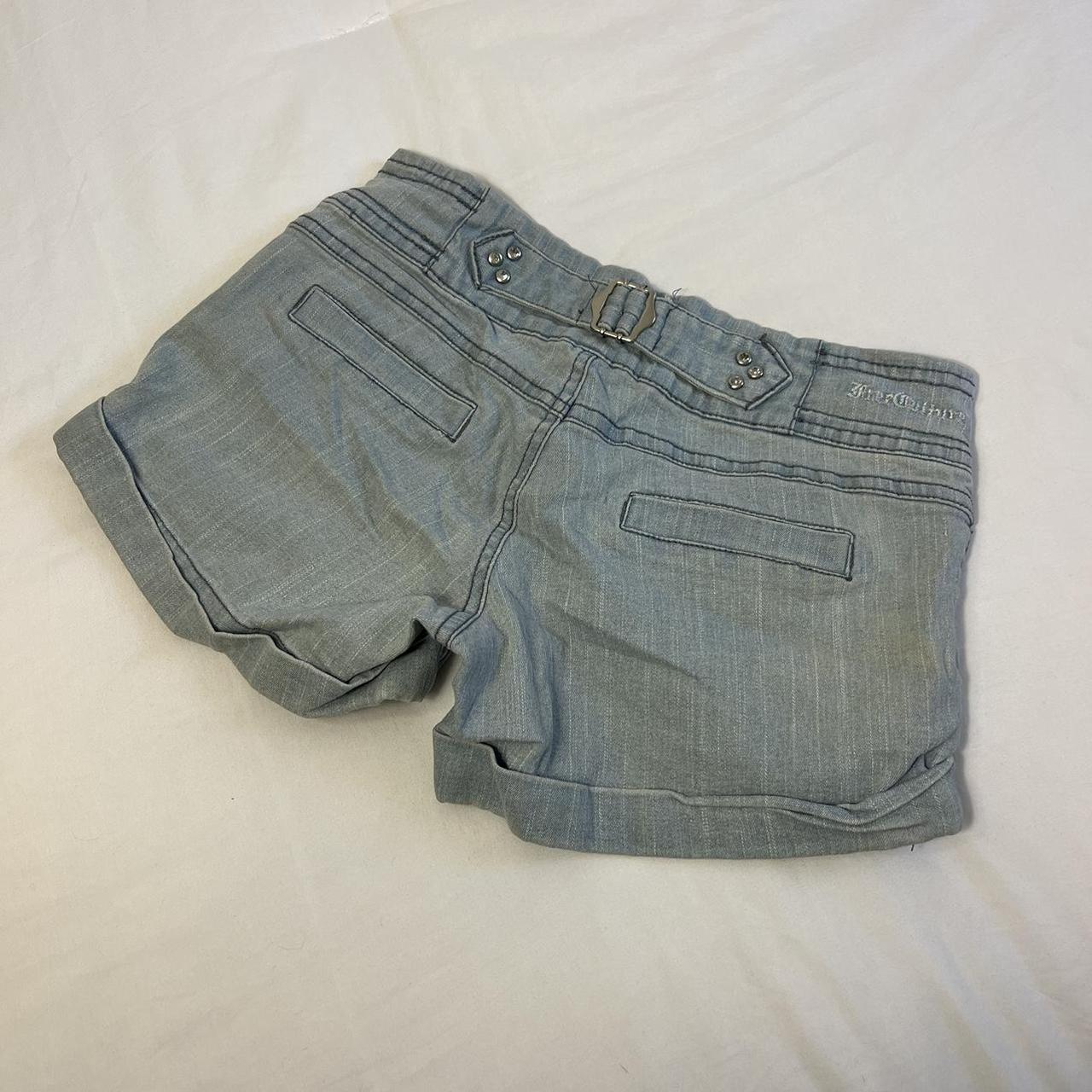 low rise denim micro shorts light wash blue with... - Depop