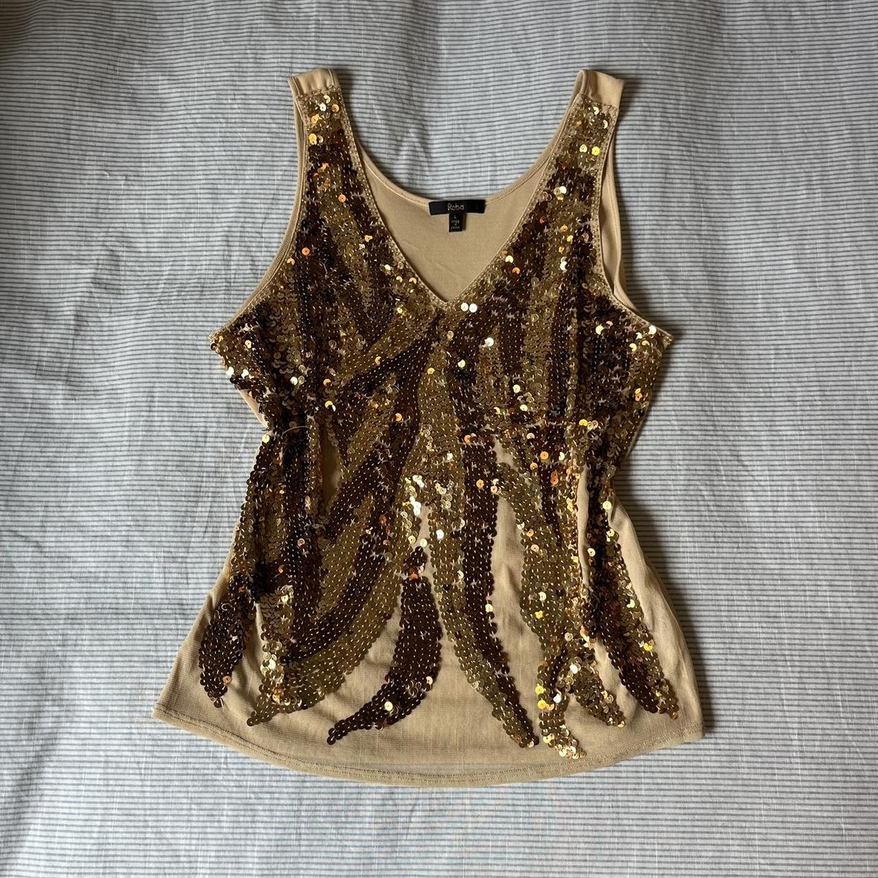 vintage gold sequin cami top patterned embellished... - Depop