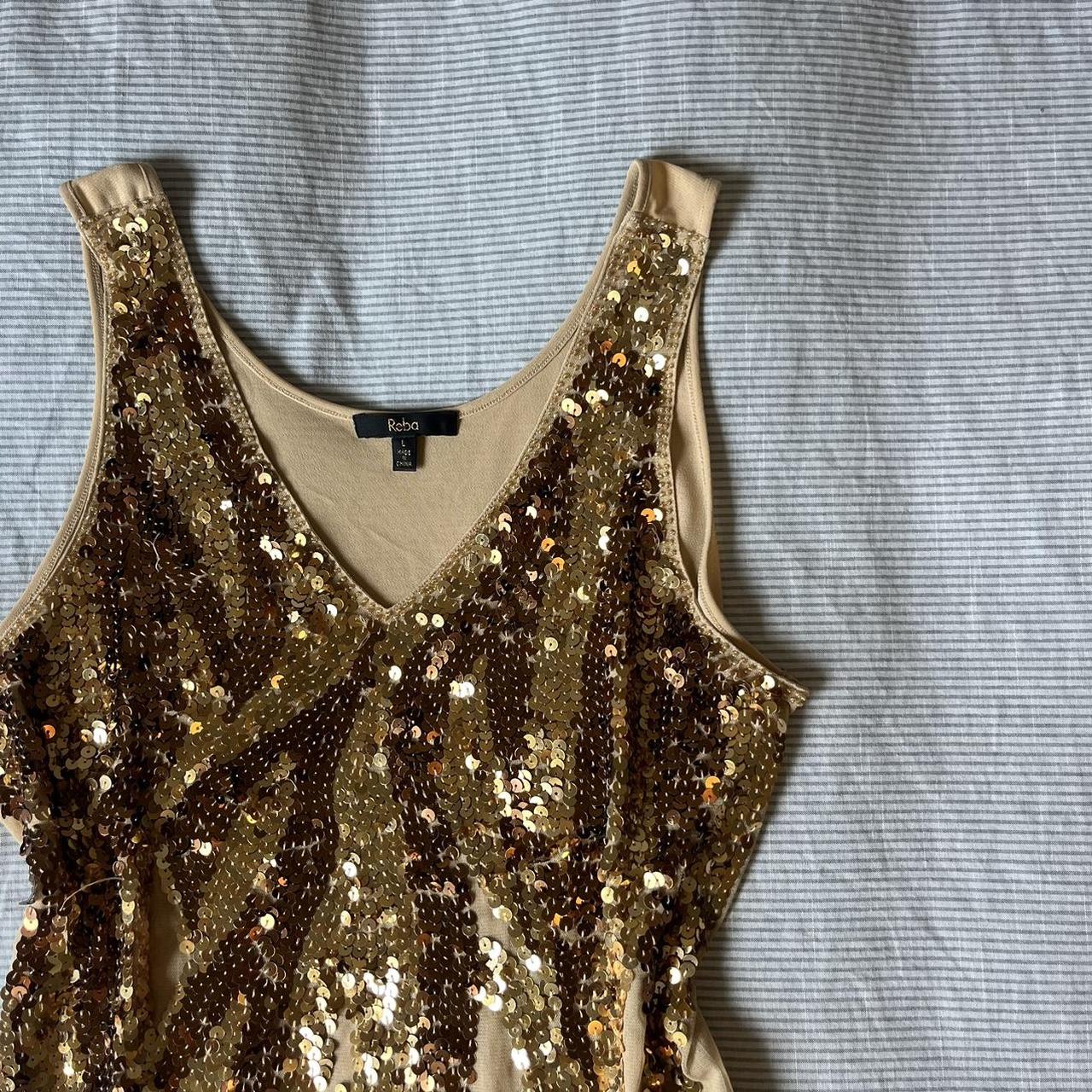 vintage gold sequin cami top patterned embellished... - Depop