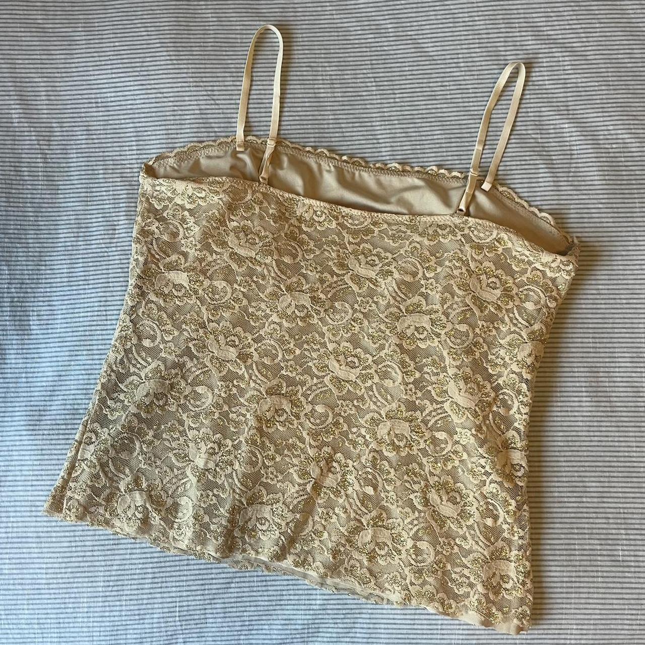 gold lace cami top cream double lined tank top,... - Depop