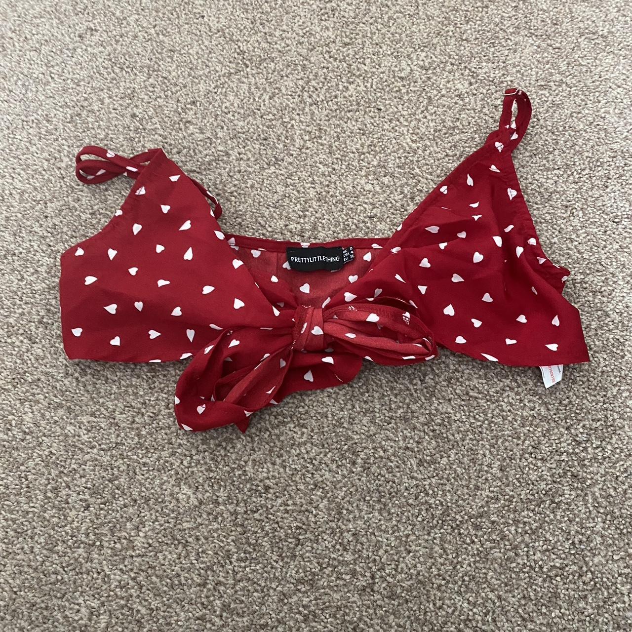 red heart bralette #prettylittlething #bralette - Depop