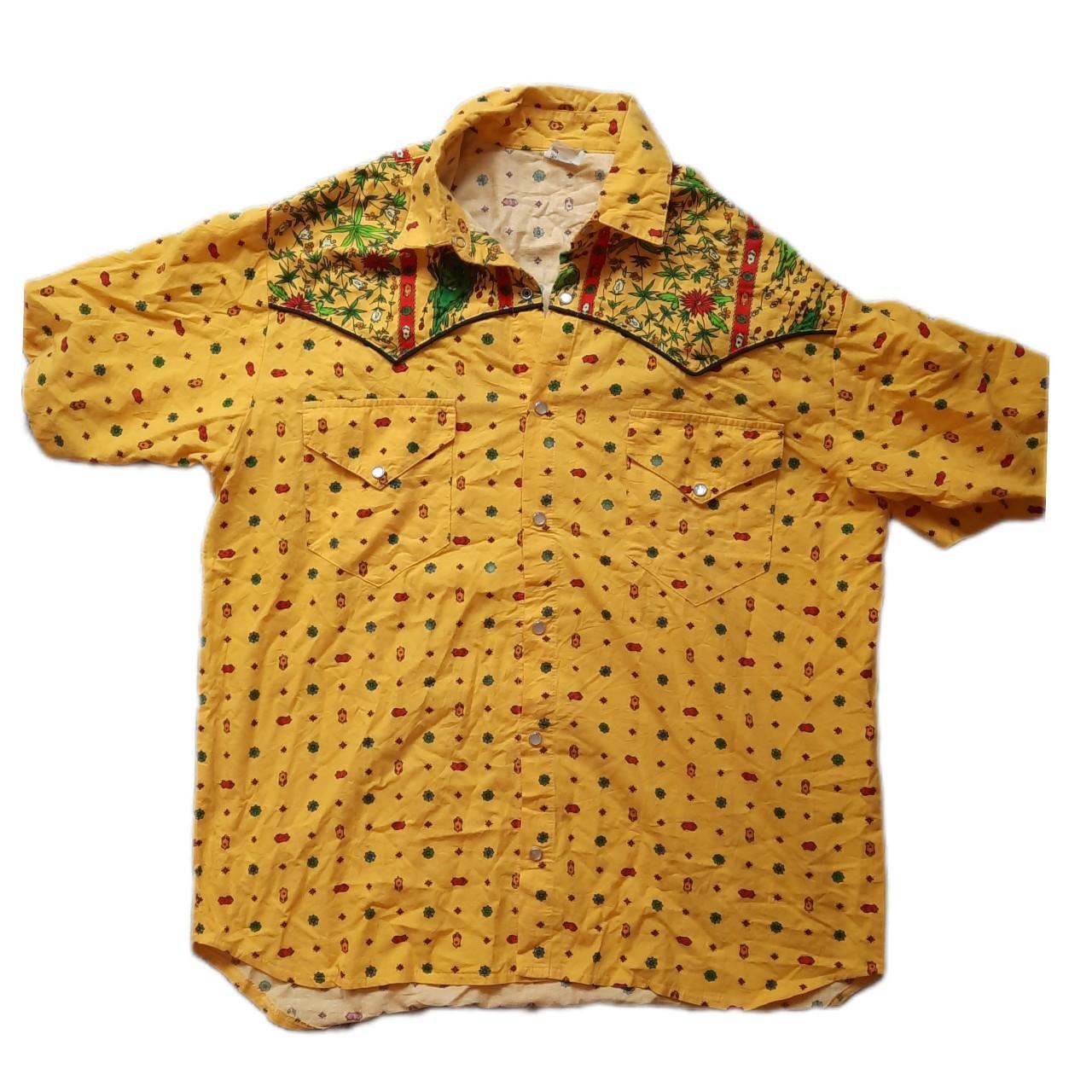 Bright yellow 1980s' style retro shirt with funky... - Depop