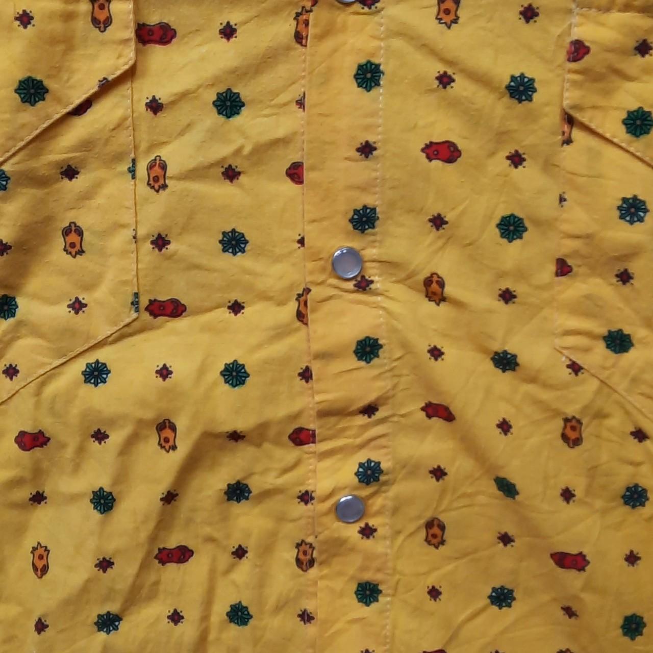 Bright yellow 1980s' style retro shirt with funky... - Depop