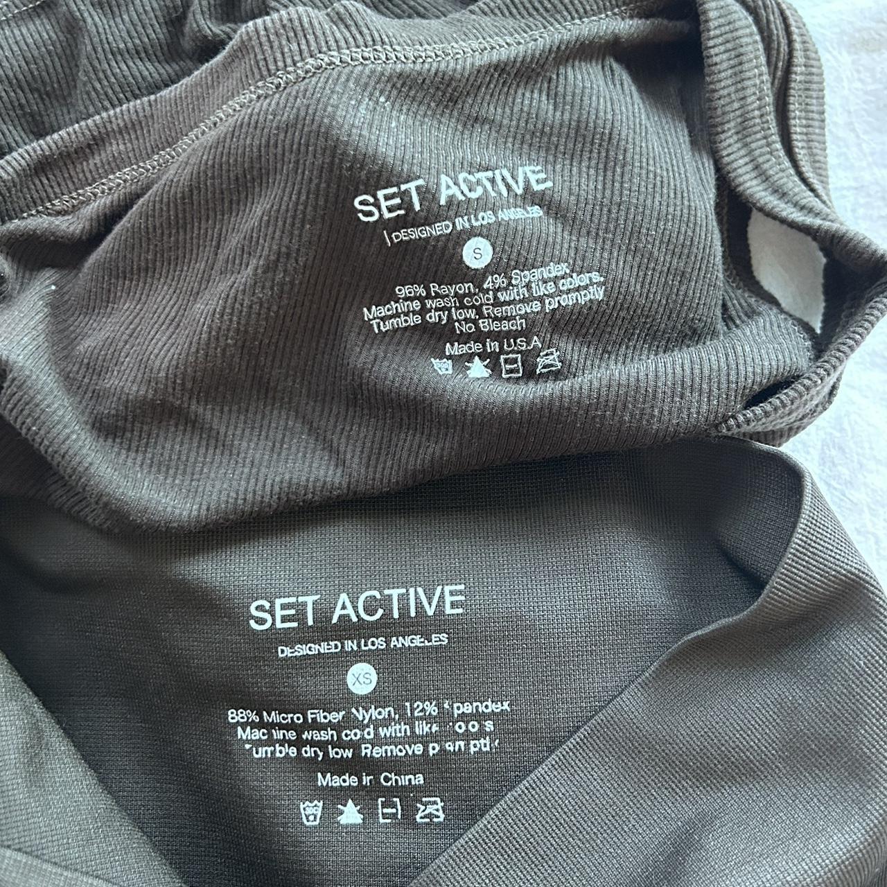 brown Setactive workout set top size small bottoms... - Depop