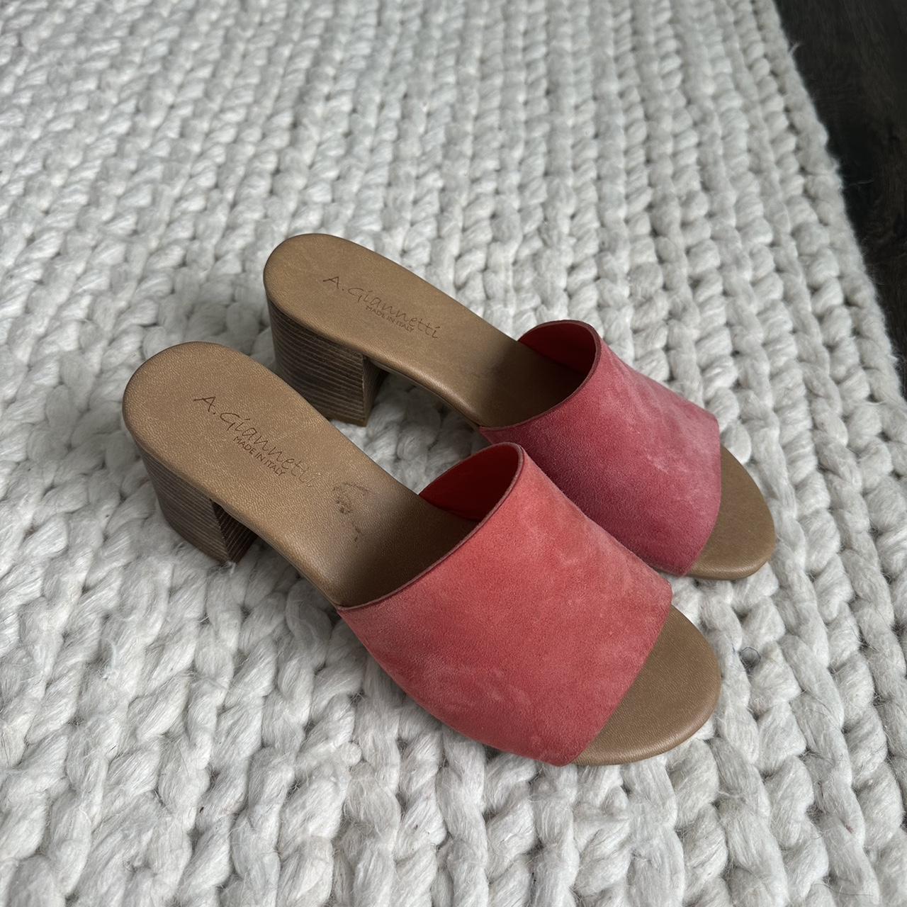 pink suede kitten/block clog, size 7. Made in Italy - Depop