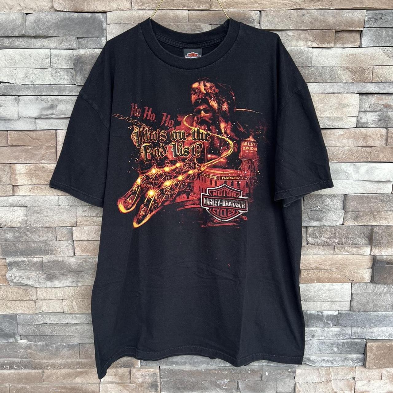 Y2k Santa Claus Harley Davidson Flame Tshirt Size... - Depop