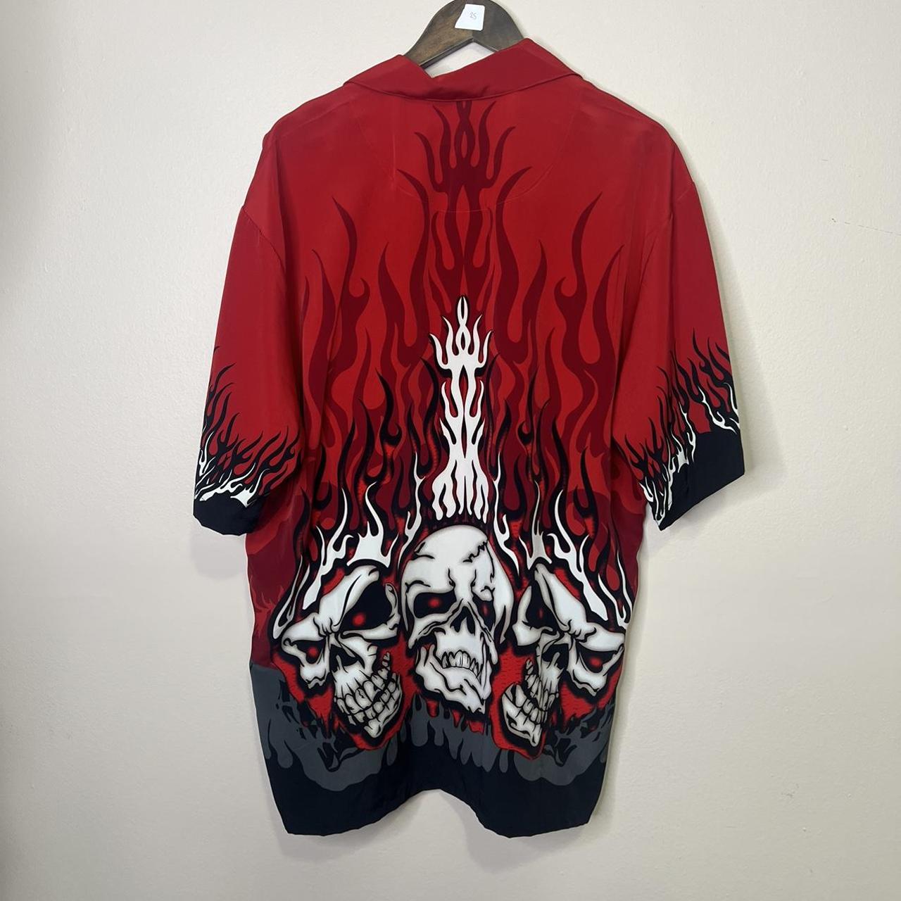 SAPPHIRE LOUNGE Tribal Skull Button Up Shirt Y2K... - Depop