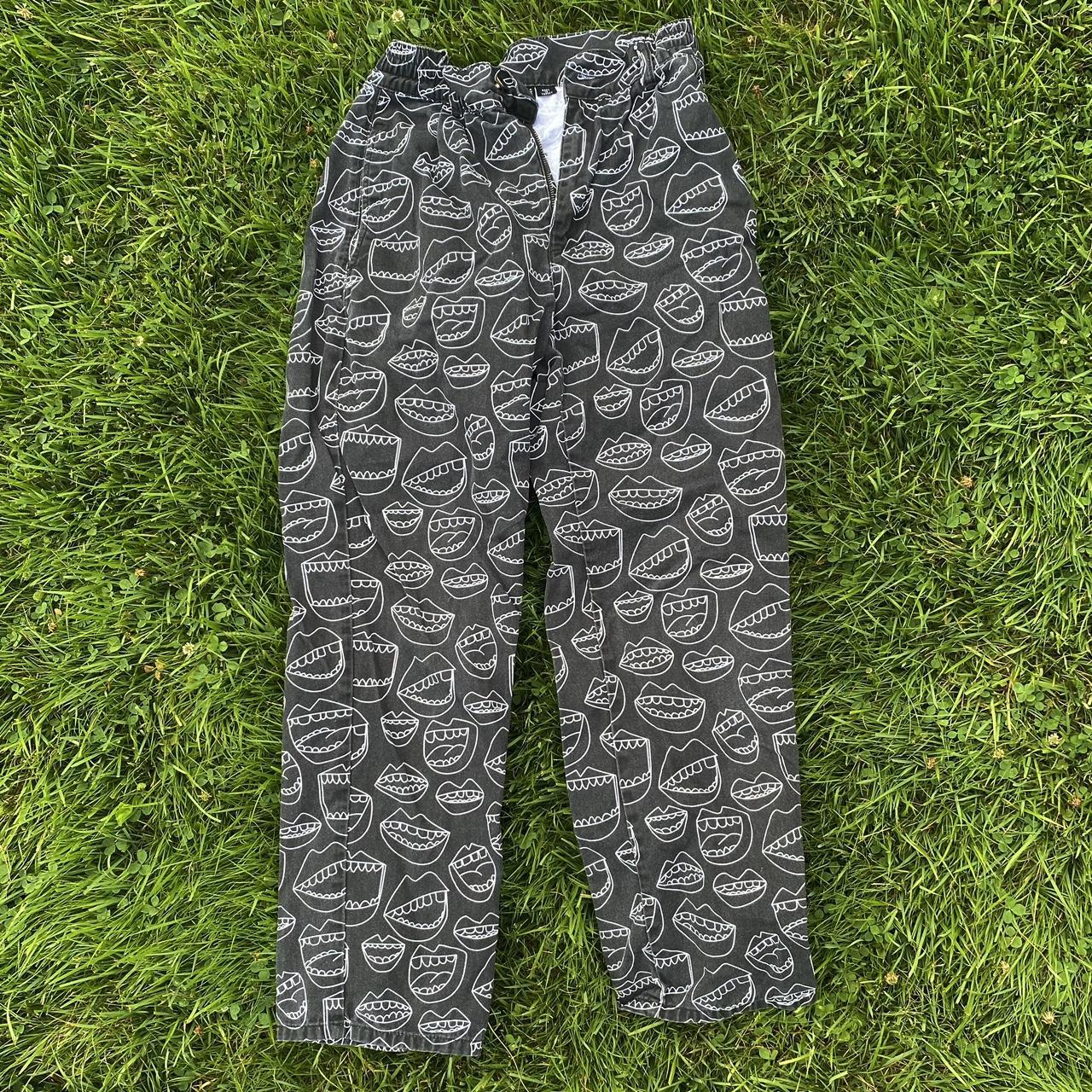 lazy oaf black pants with mouths on them 👄 still in... - Depop