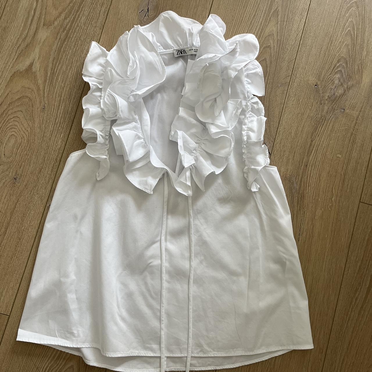 Zara white ruffle shirt Perfect condition Size XS - Depop