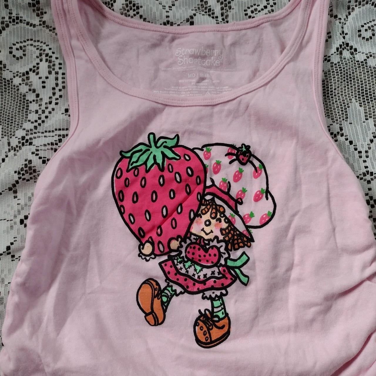 Baby pink strawberry shortcake tank top with tie... - Depop