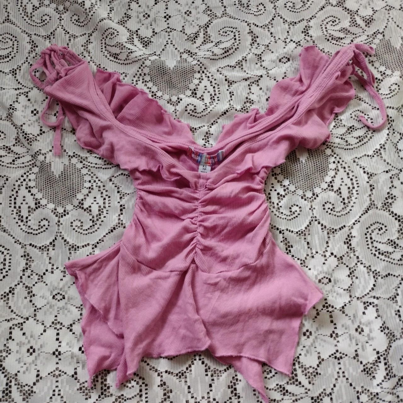 Pink ruffle asymmetrical hem fairy/ mermaid tank... - Depop