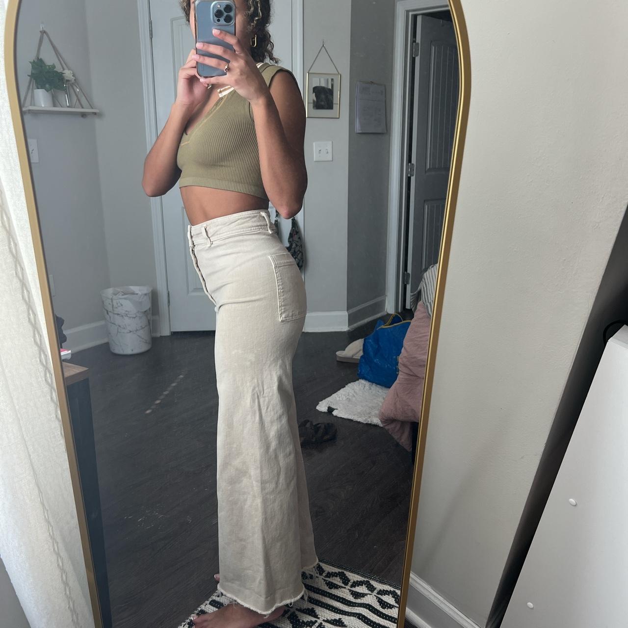 zara high waisted creme pants. white spots shown in... - Depop