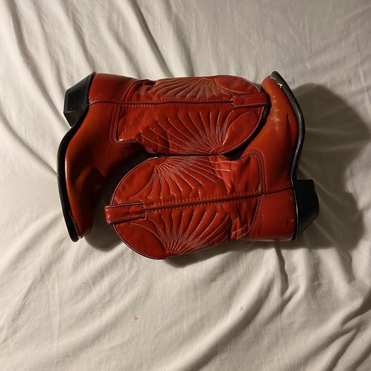 Vintage red leather boots, women’s size 6 1/2, Gold... - Depop