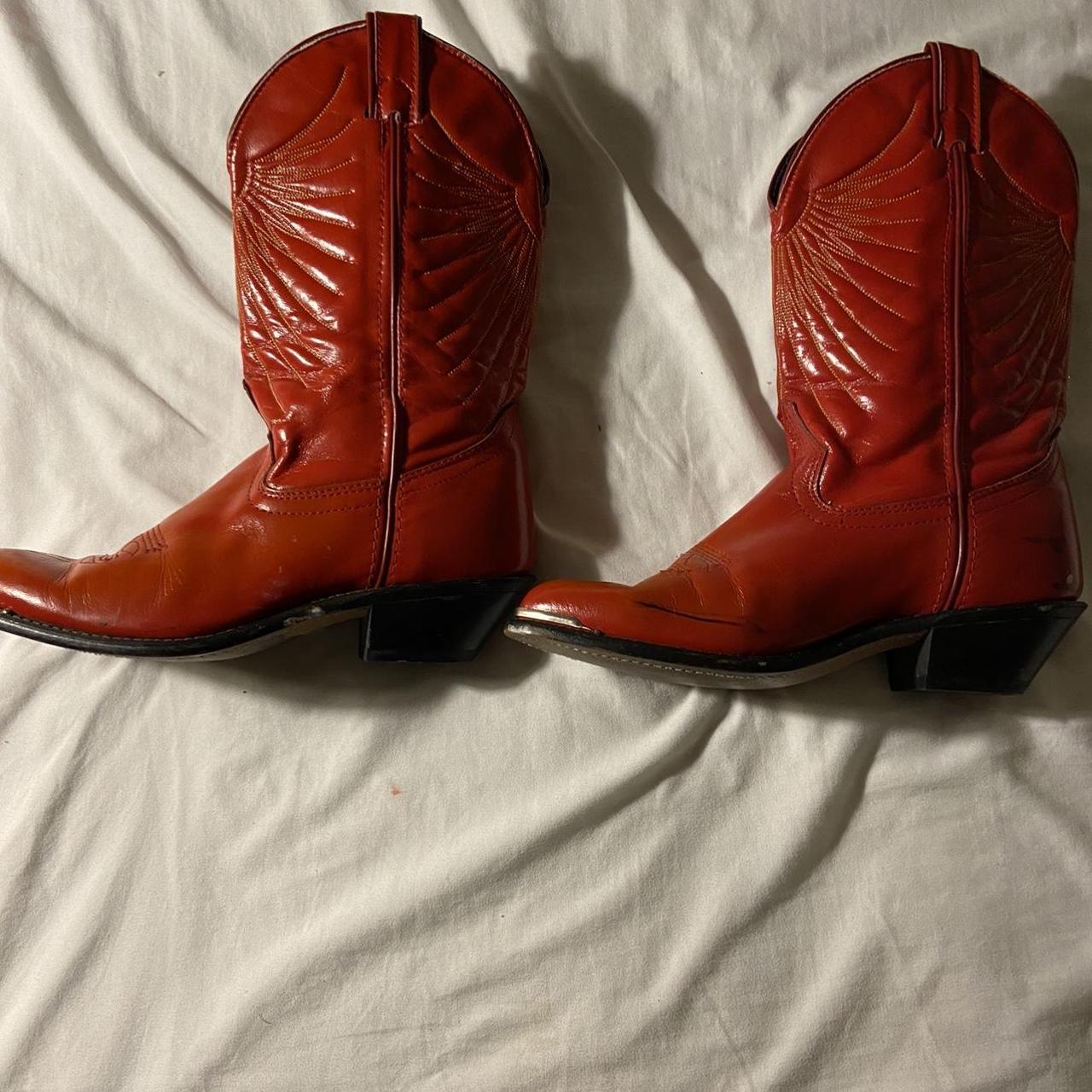 Vintage red leather boots, women’s size 6 1/2, Gold... - Depop