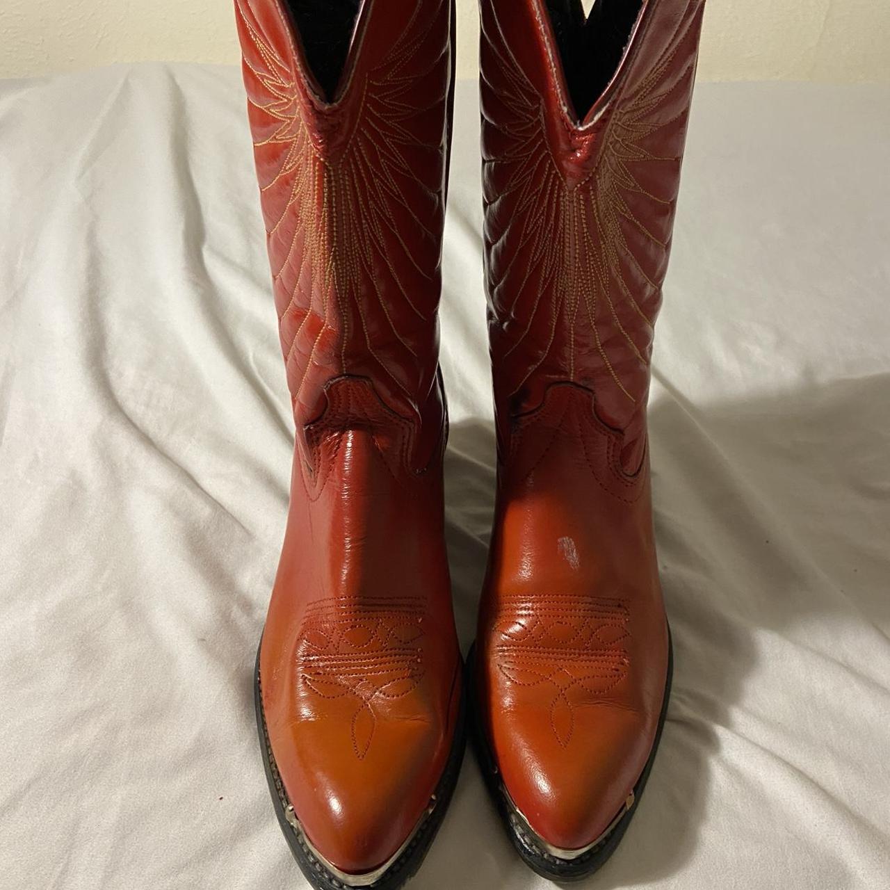 Vintage red leather boots, women’s size 6 1/2, Gold... - Depop