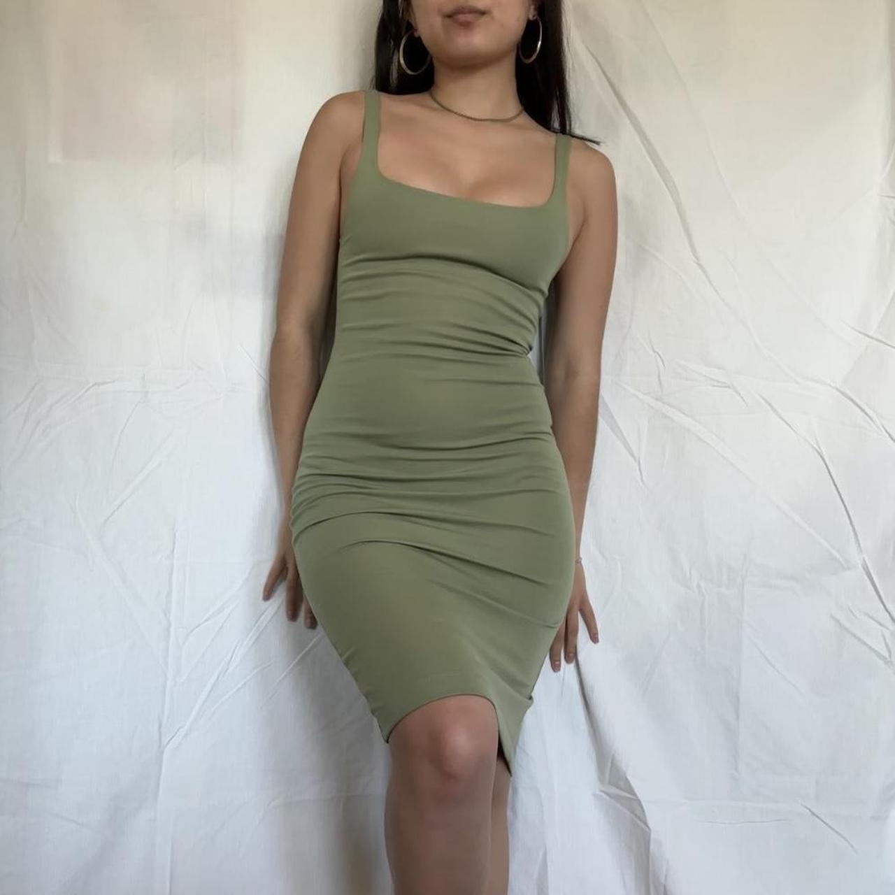 bodycon olive green midi dress * the fabric is... - Depop