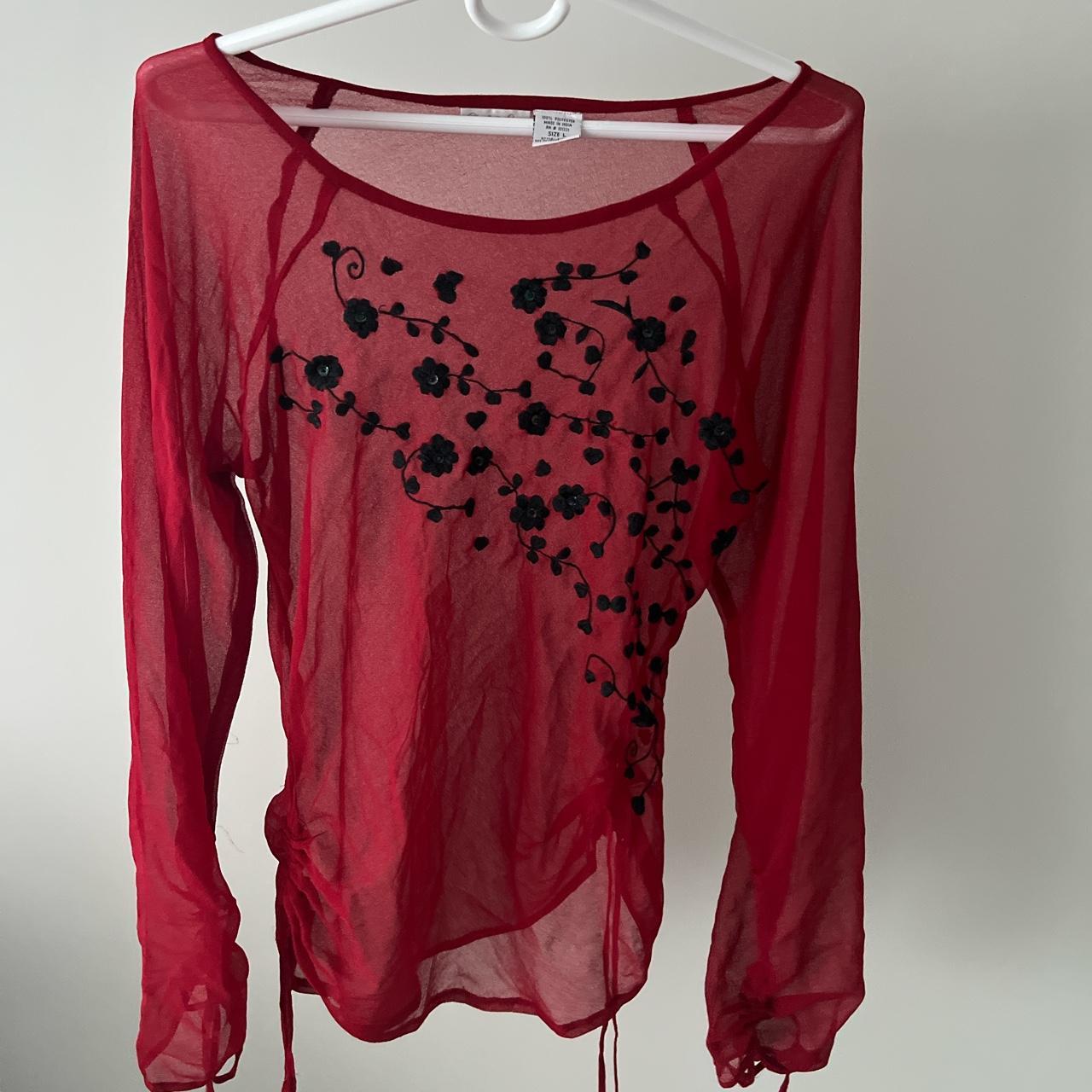 Charlotte Russe red sheer blouse Drawstrings on the... - Depop