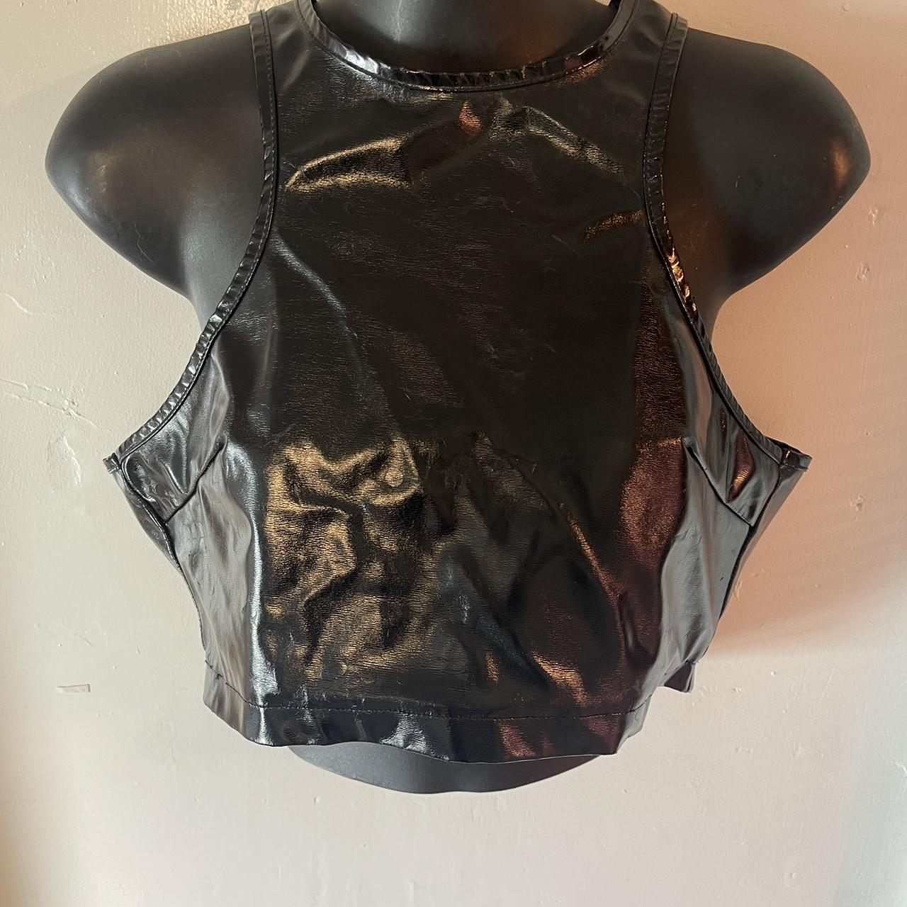 PVC high neck back zip crop top. Size medium but the... - Depop