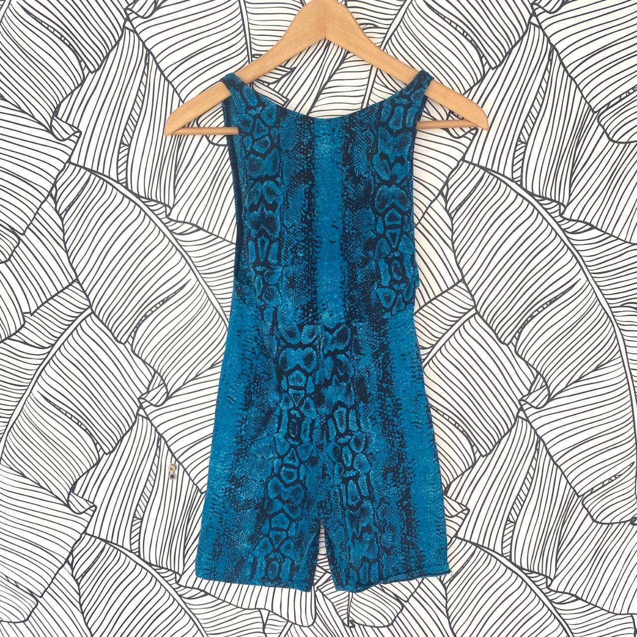 Motel Unitard Playsuit Blue Snake Print Bodycon... - Depop