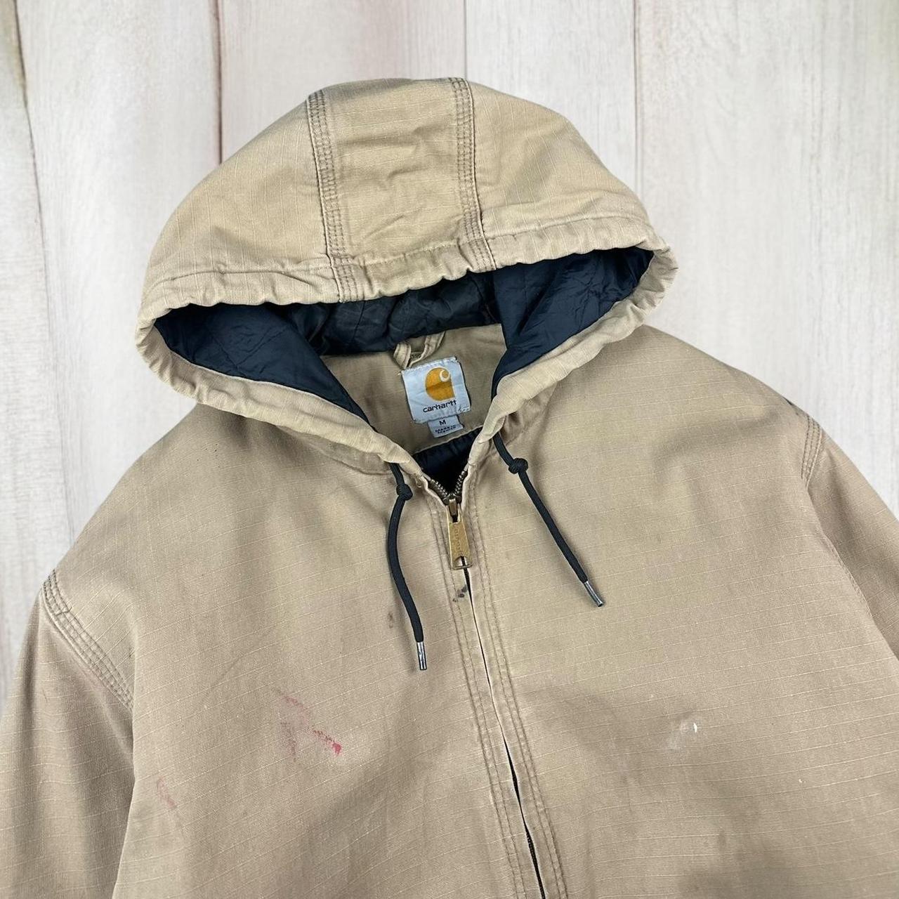 Vintage Carhartt Cream Hooded full zip Activewear... | Depop