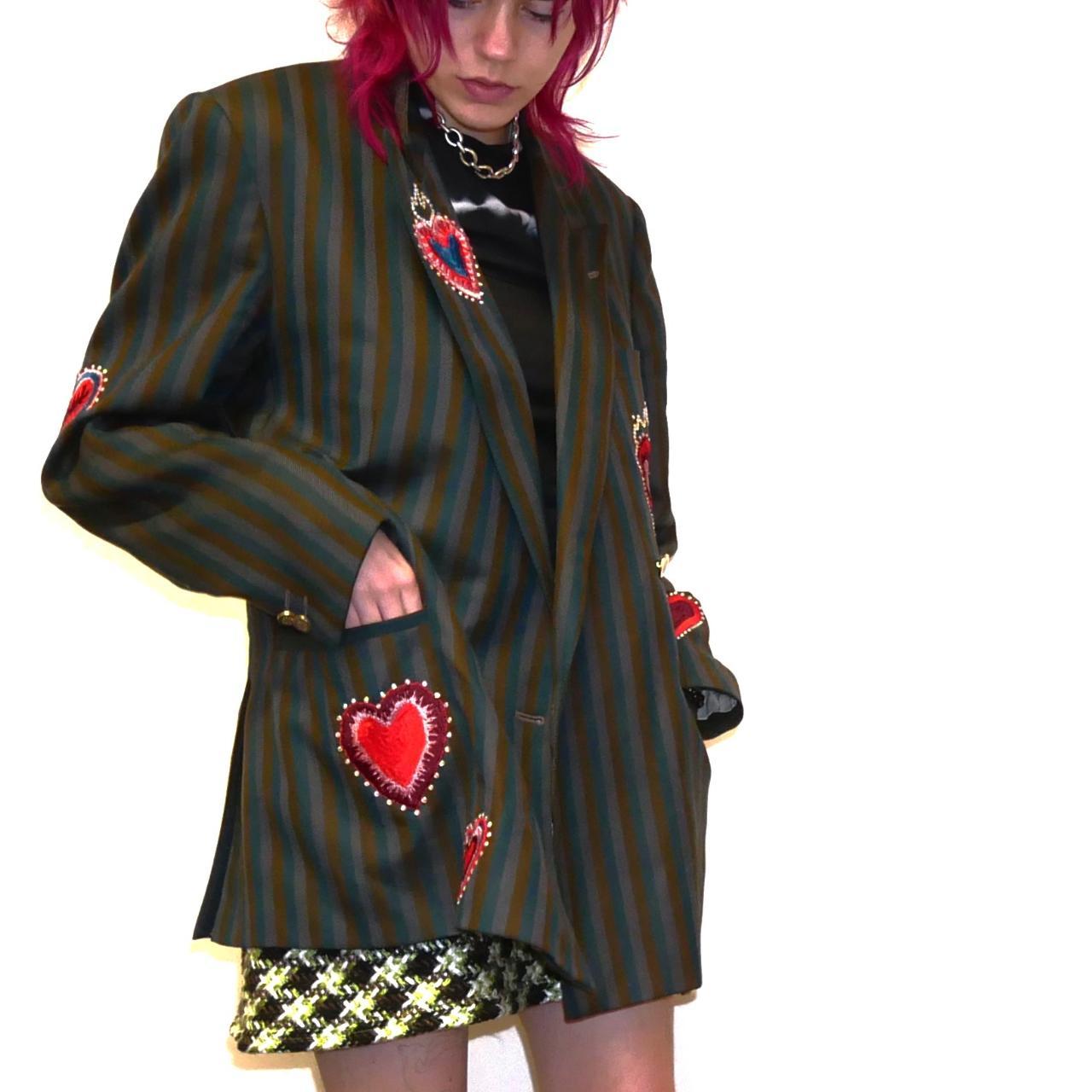 Custom embroidered and rhinestoned hearts jacket.... - Depop