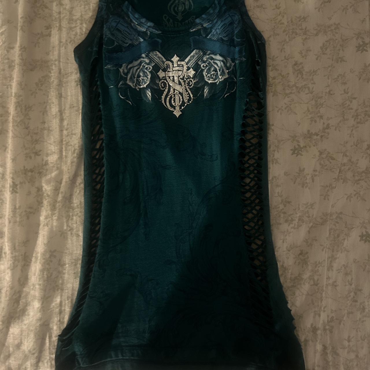 blue cyber y2k tank with slits on the side! so cute... - Depop