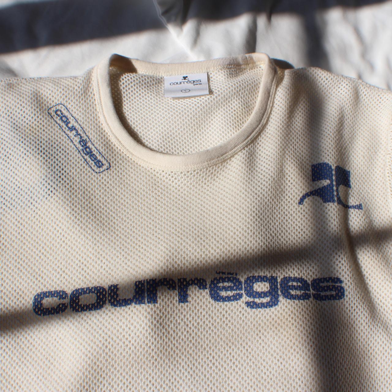 Mens Courreges Short Sleeve Mesh Top. Cream. Made in... - Depop